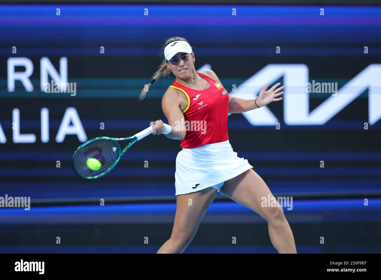 Jessica Bouzas Maneiro of Spain plays a forehand shot to opponent Maria ...