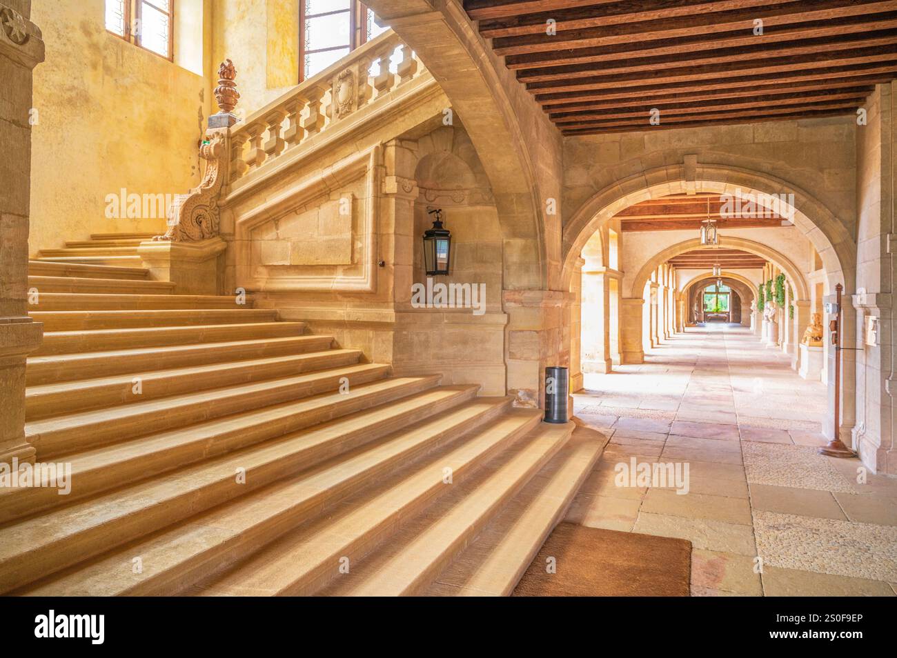 The central staircase of the Château de Hautefort, the largest baroque castle in southwest ...