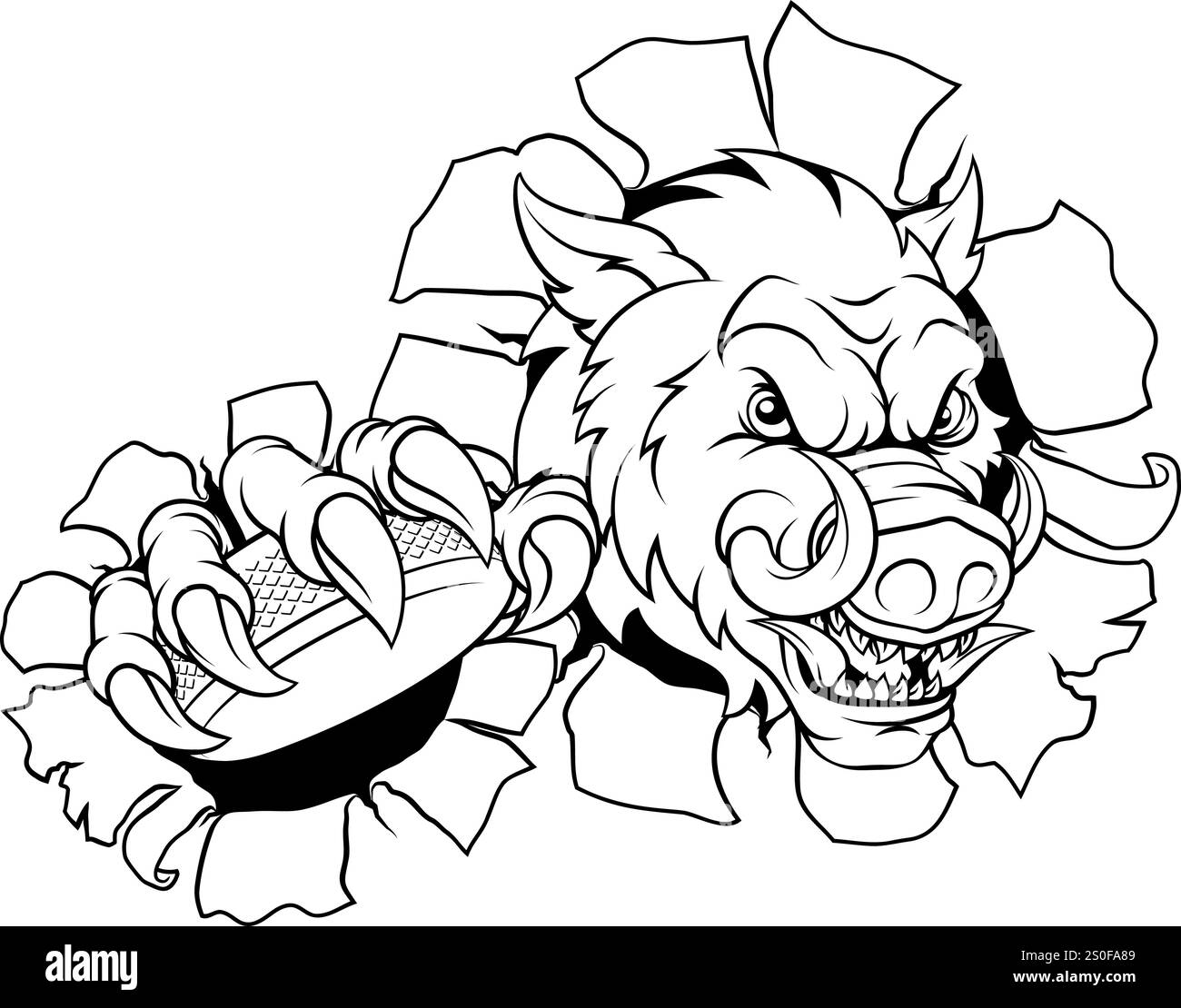 A wild boar, hog razorback warthog pig hockey sports cartoon mascot ...