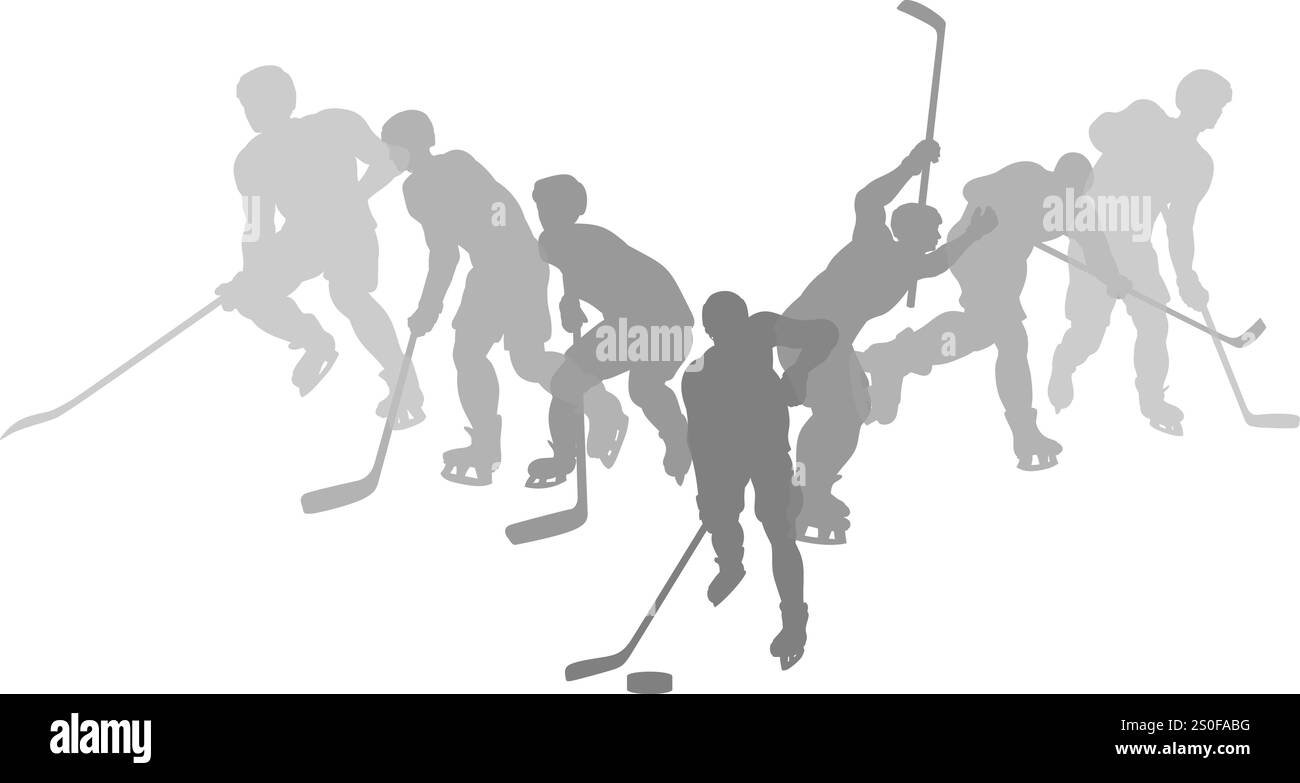 Silhouette ice hockey player set. Active sports people healthy players ...