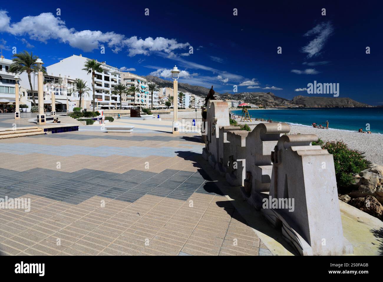The promenade at Mirador Paseo Maritimo, coastal fishing town of Altea ...