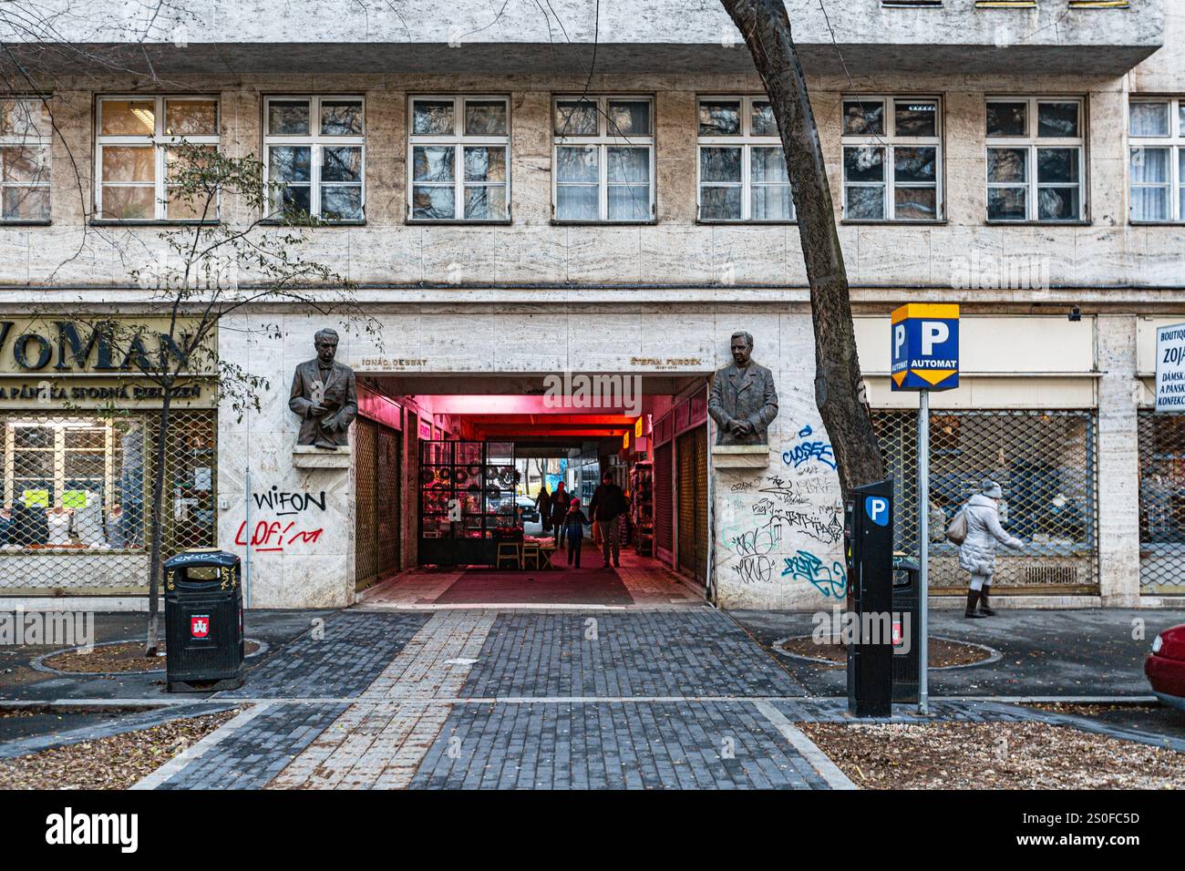 Red Passageway in Bratislava’s Cityscape Stock Photo - Alamy