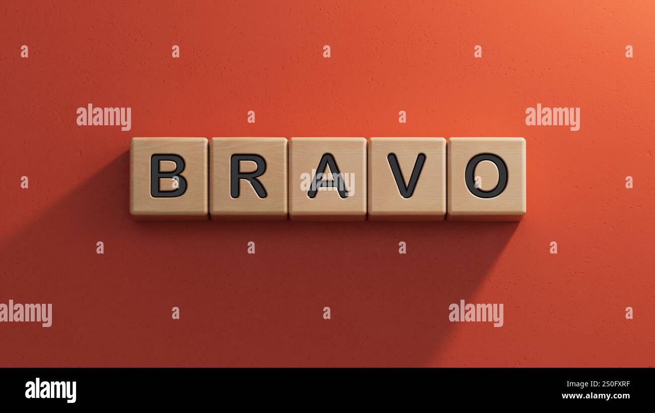 The word bravo appearing wooden cubes. Education concept.close up of ...