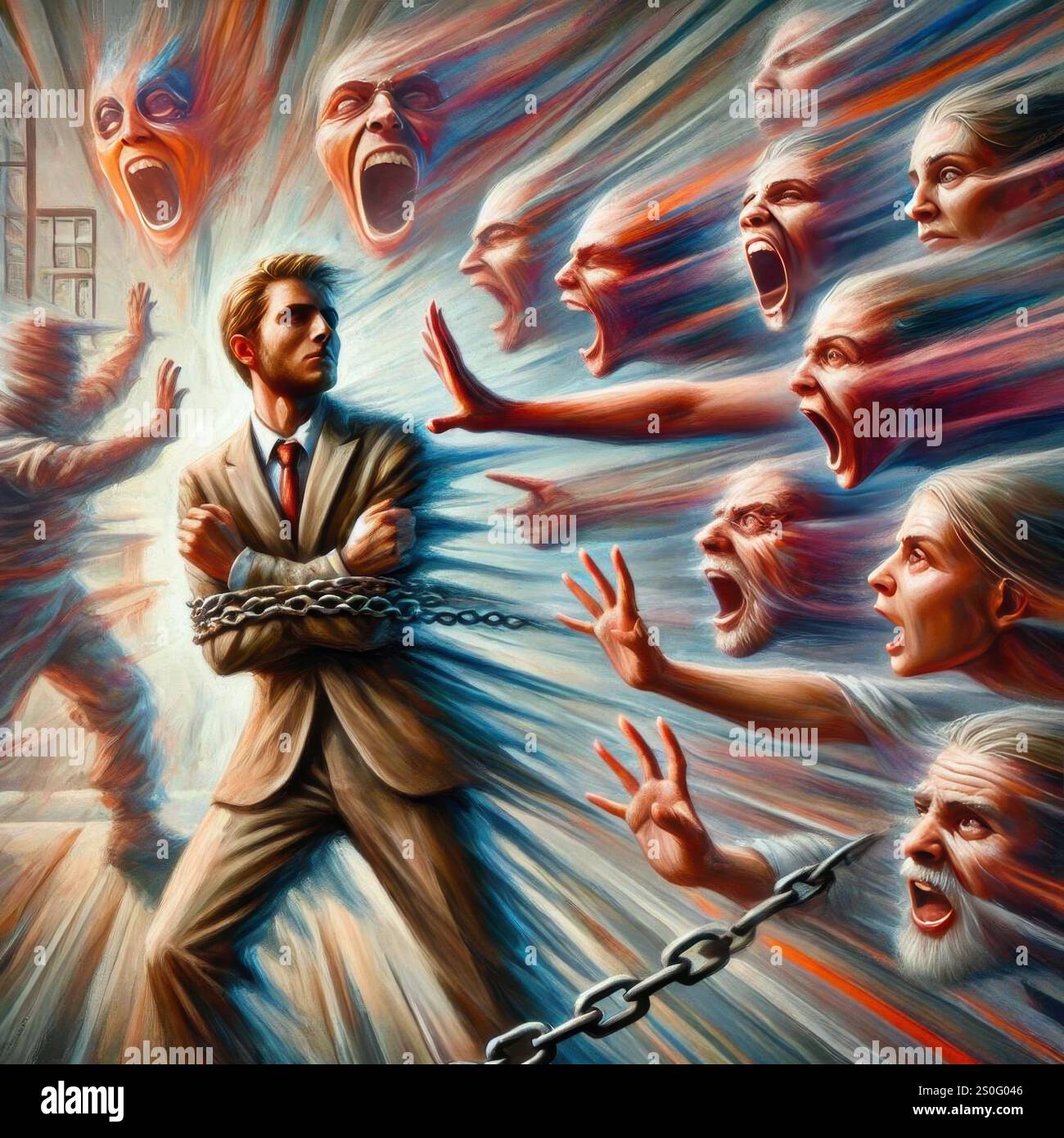 Visual metaphor of restraint and conflict amid opposing forces and ...