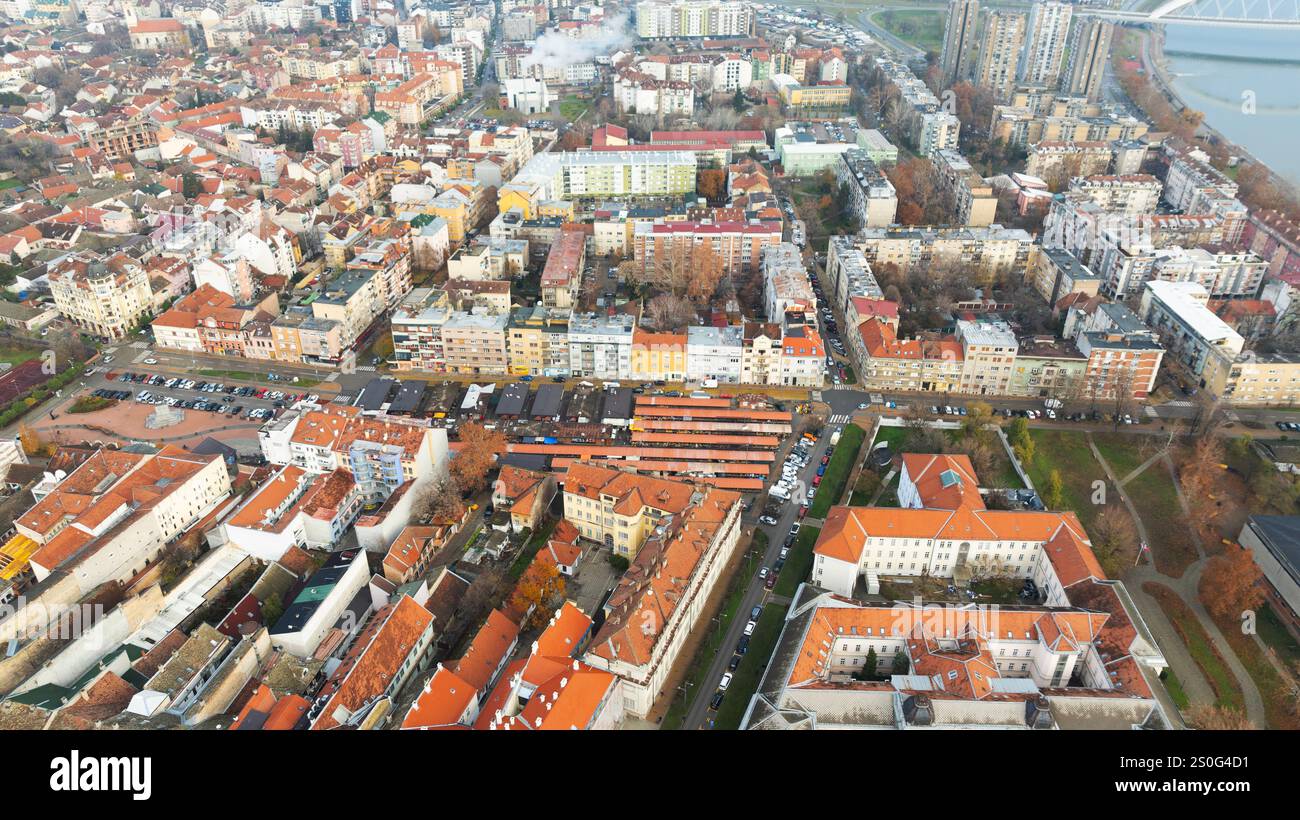 Novi Sad city center from drone aerial view around the Name of Mary ...