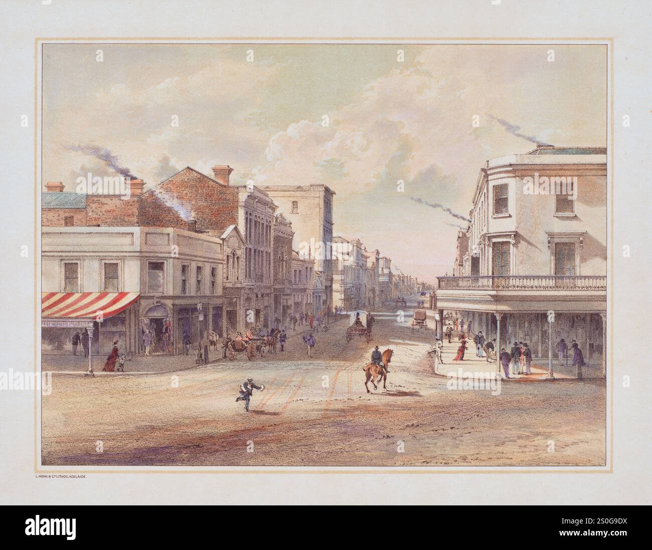 Sketch of early Adelaide showing Rundle Street c. 1860s. Single ...