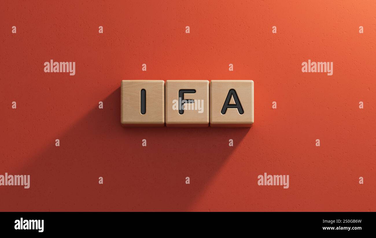 the word IFA is written on a wooden cubes structure.close up of wooden ...