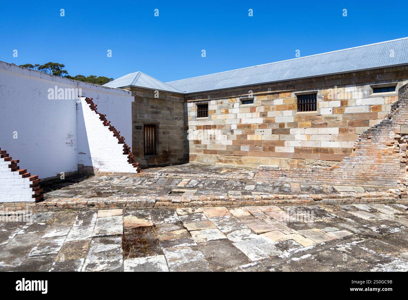 Prison exercise yard at the former Separate prison jail at Port Arthur ...