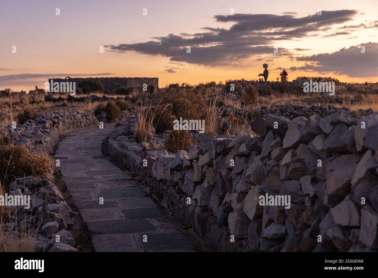 A Sunset in Peru during the Lares Trek on the Titti caca lake Stock ...