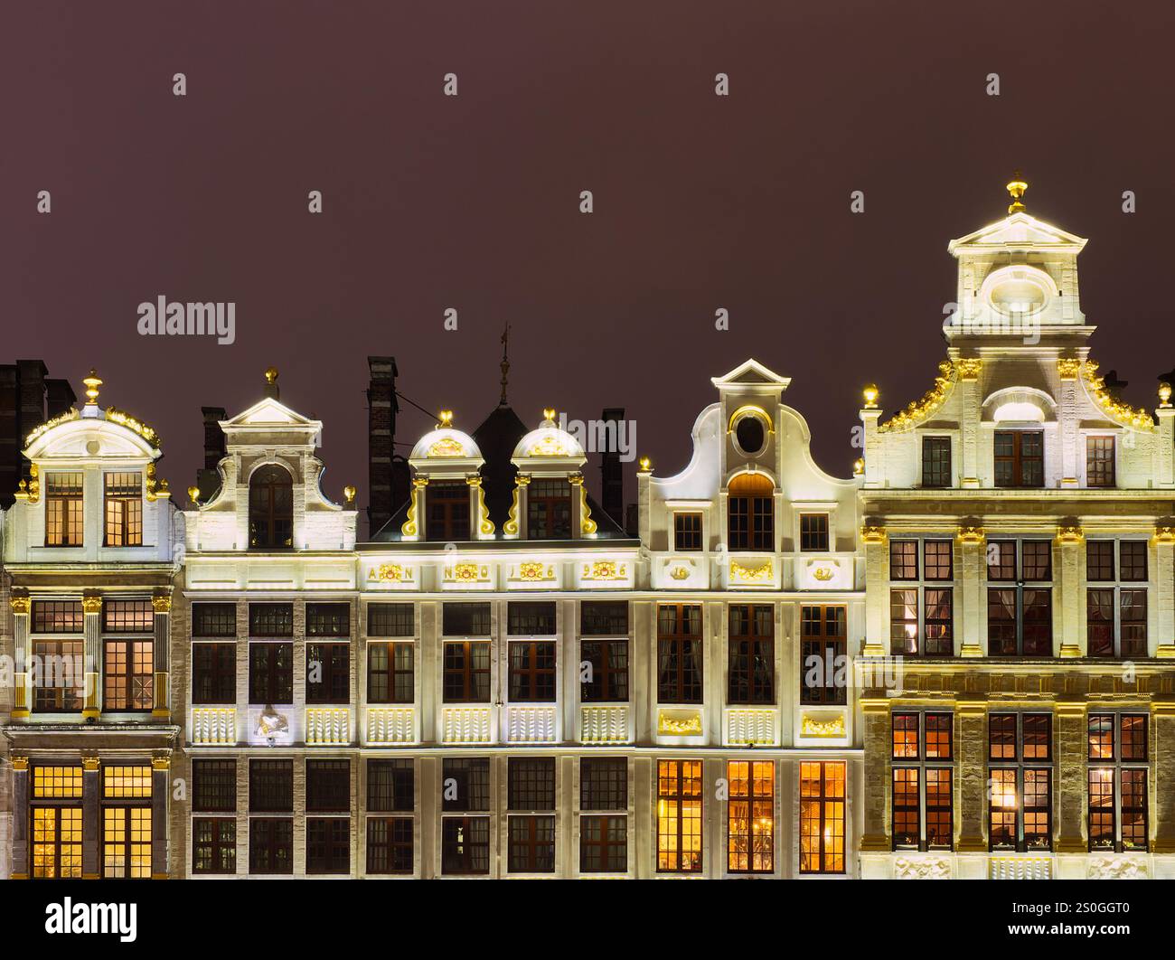 Brussels Grand Place buildings facade view in Christmas colors Stock ...
