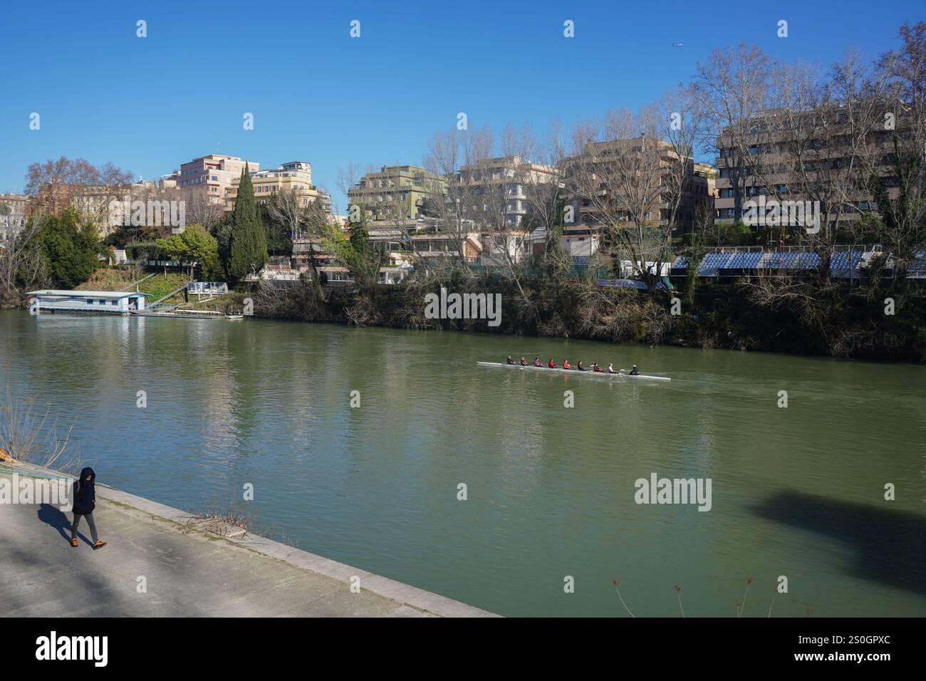 Rome, Italy. 28 December 2024 Rowing boats exercising in the warm ...