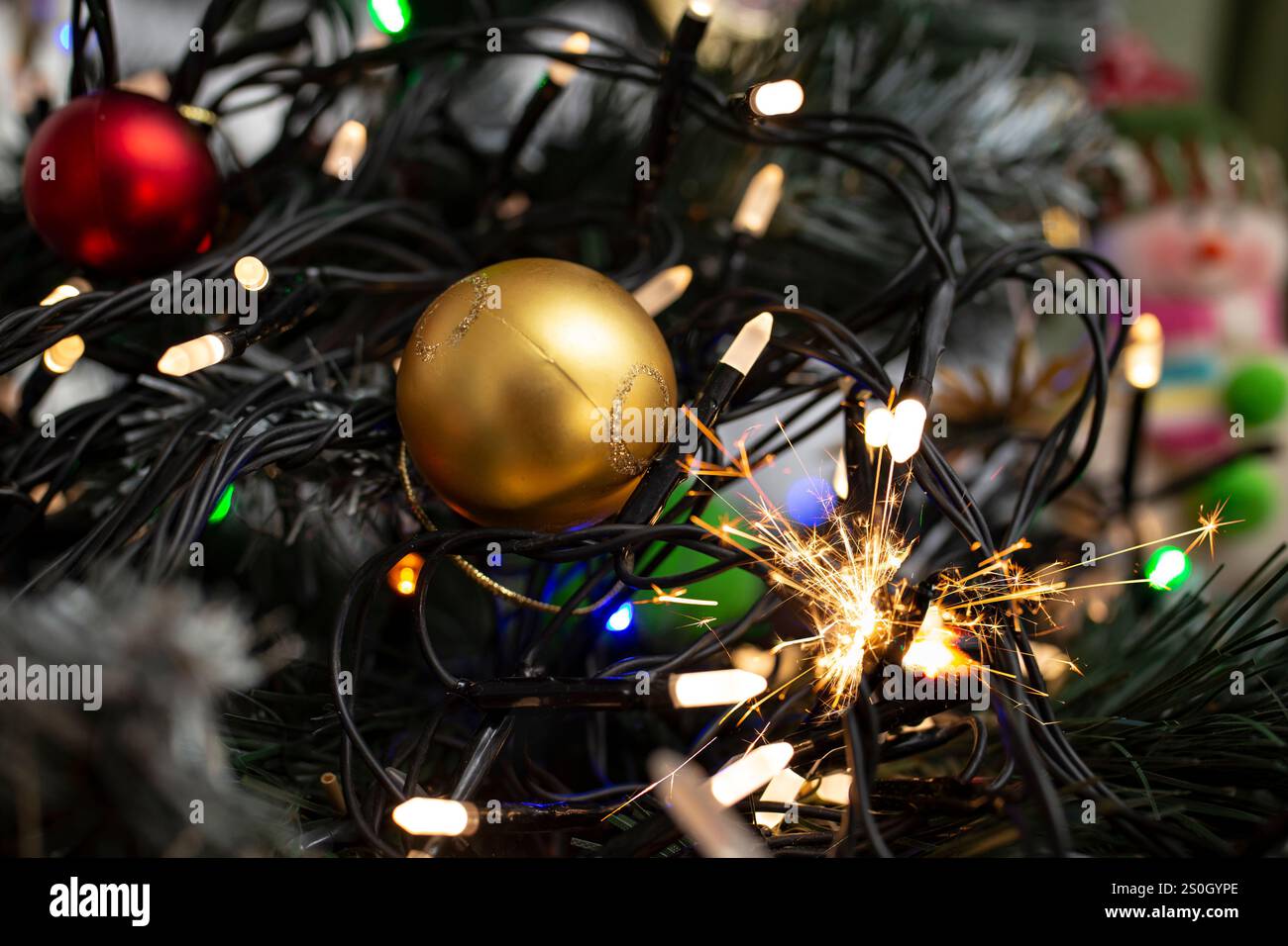 Vintage wire christmas candle lights in a plastic christmas tree, with ...