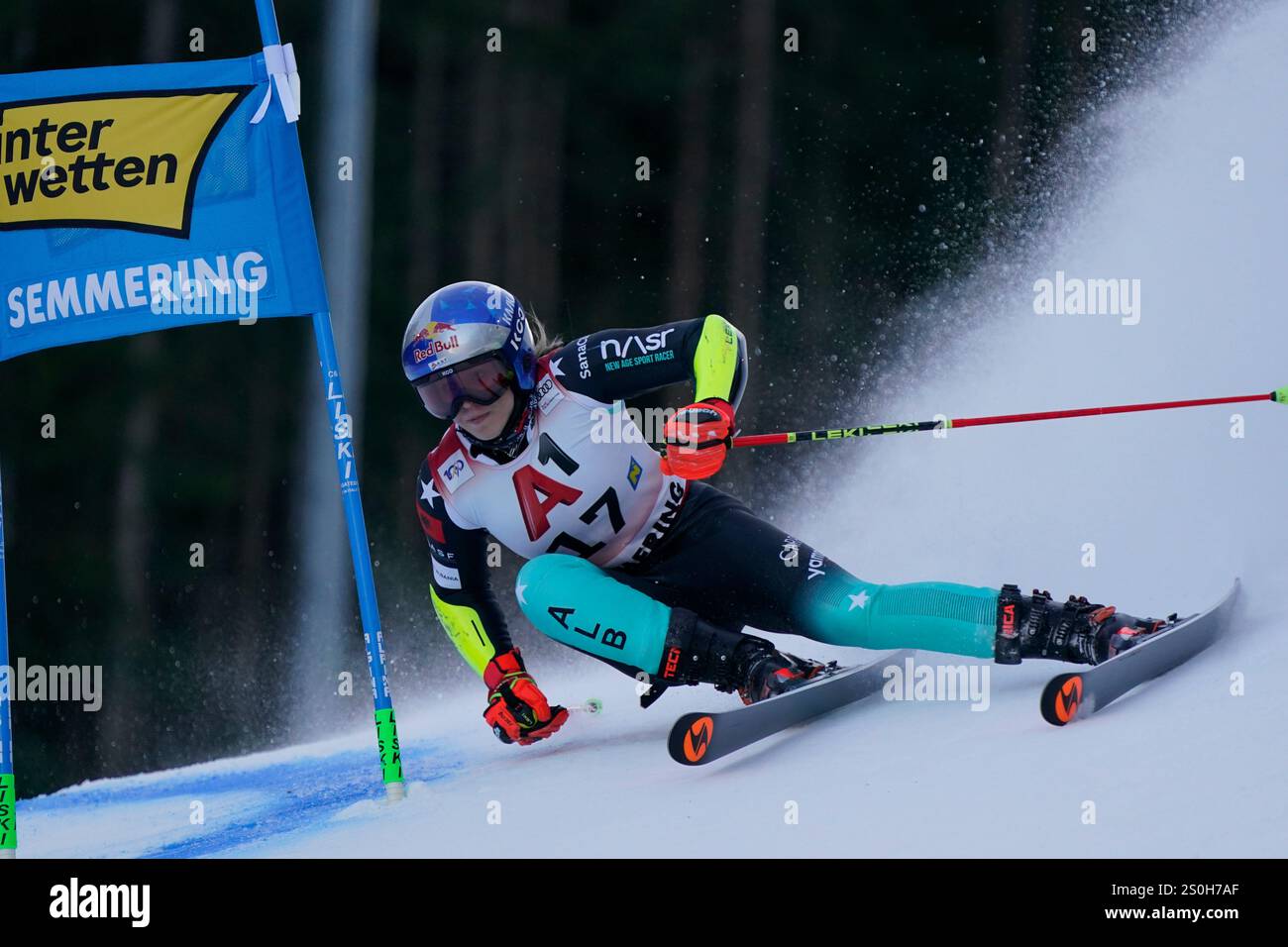 Albania's Lara Colturi speeds down the course during an alpine ski ...