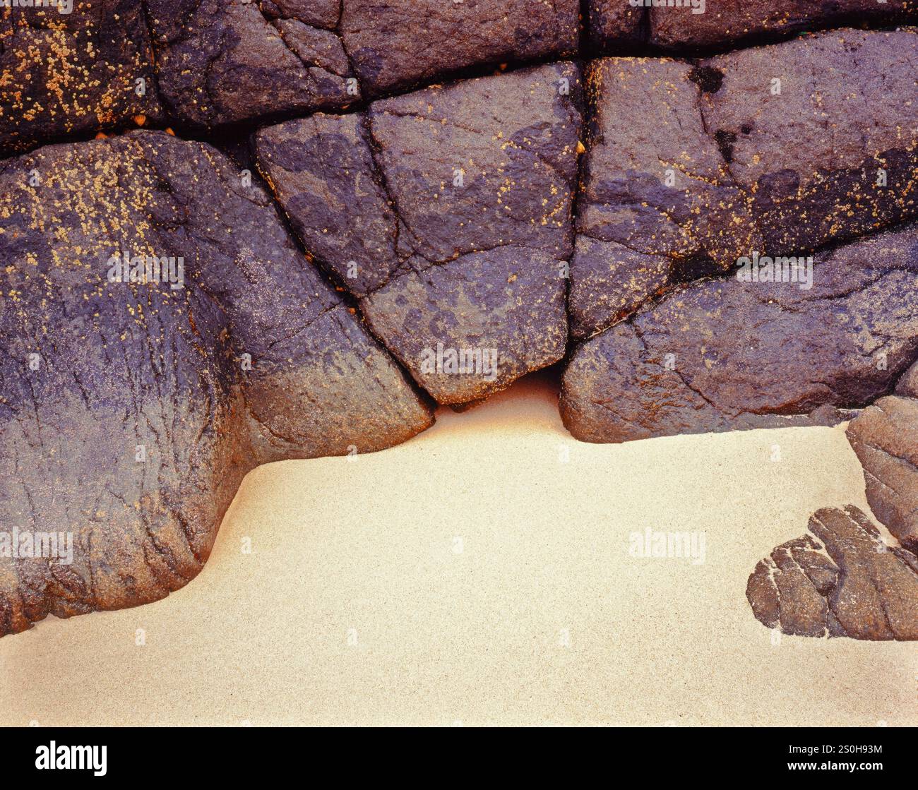 Sandstone rocks against a clean sandy beach in the Isle of Lewis, The ...