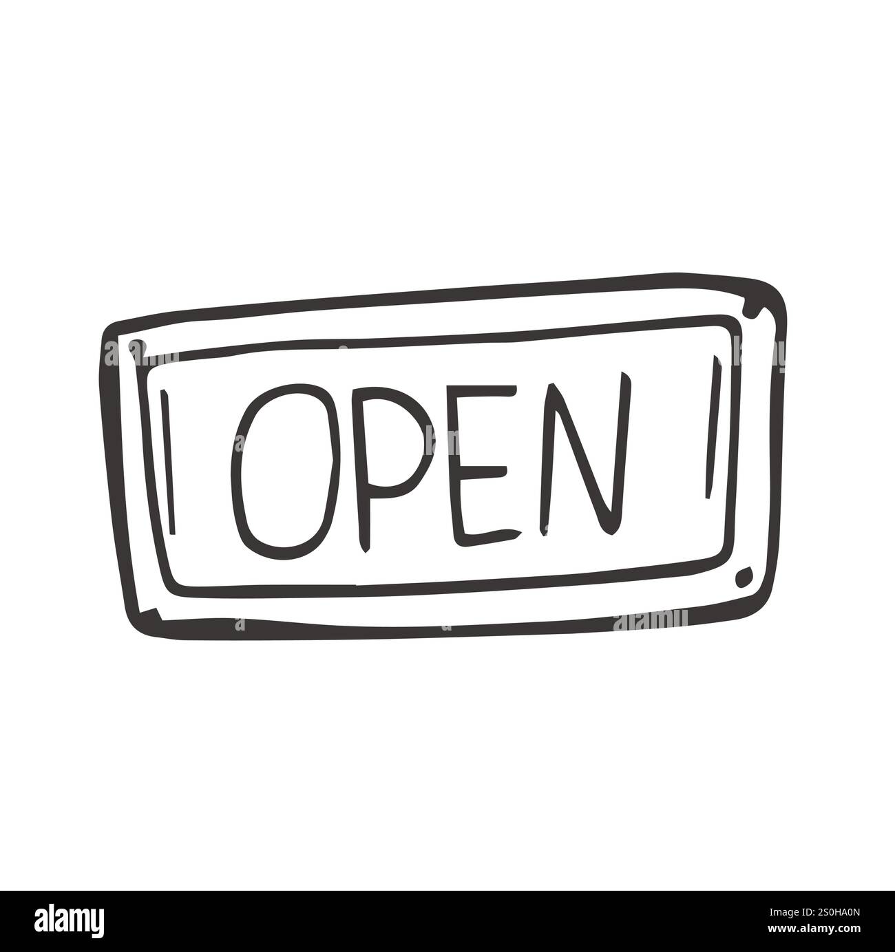 Hand drawn open sign element. Doodle sketch style. Shop door or window ...