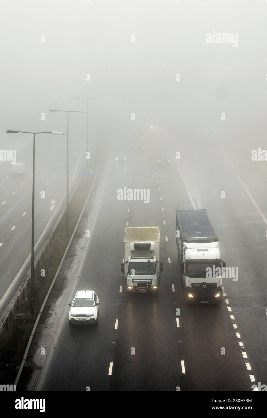 Foggy conditions on the M62 near Saddleworth Moor. The murky weather ...