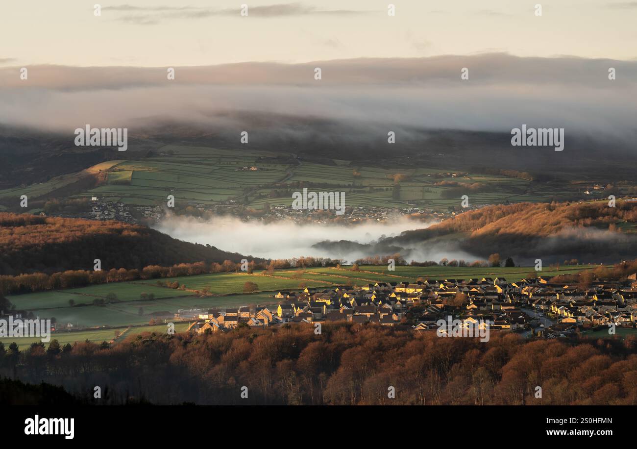 Low-lying fog over Huddersfield, Yorkshire. The murky weather has ...