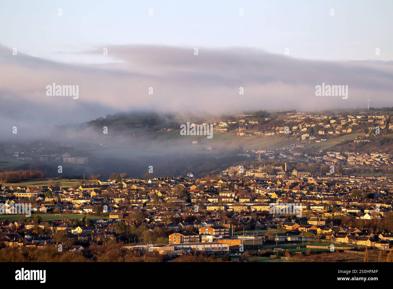 Low-lying fog over Huddersfield, Yorkshire. The murky weather has ...