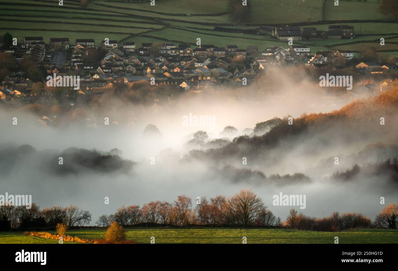 Low-lying fog over Huddersfield, Yorkshire. The murky weather has ...