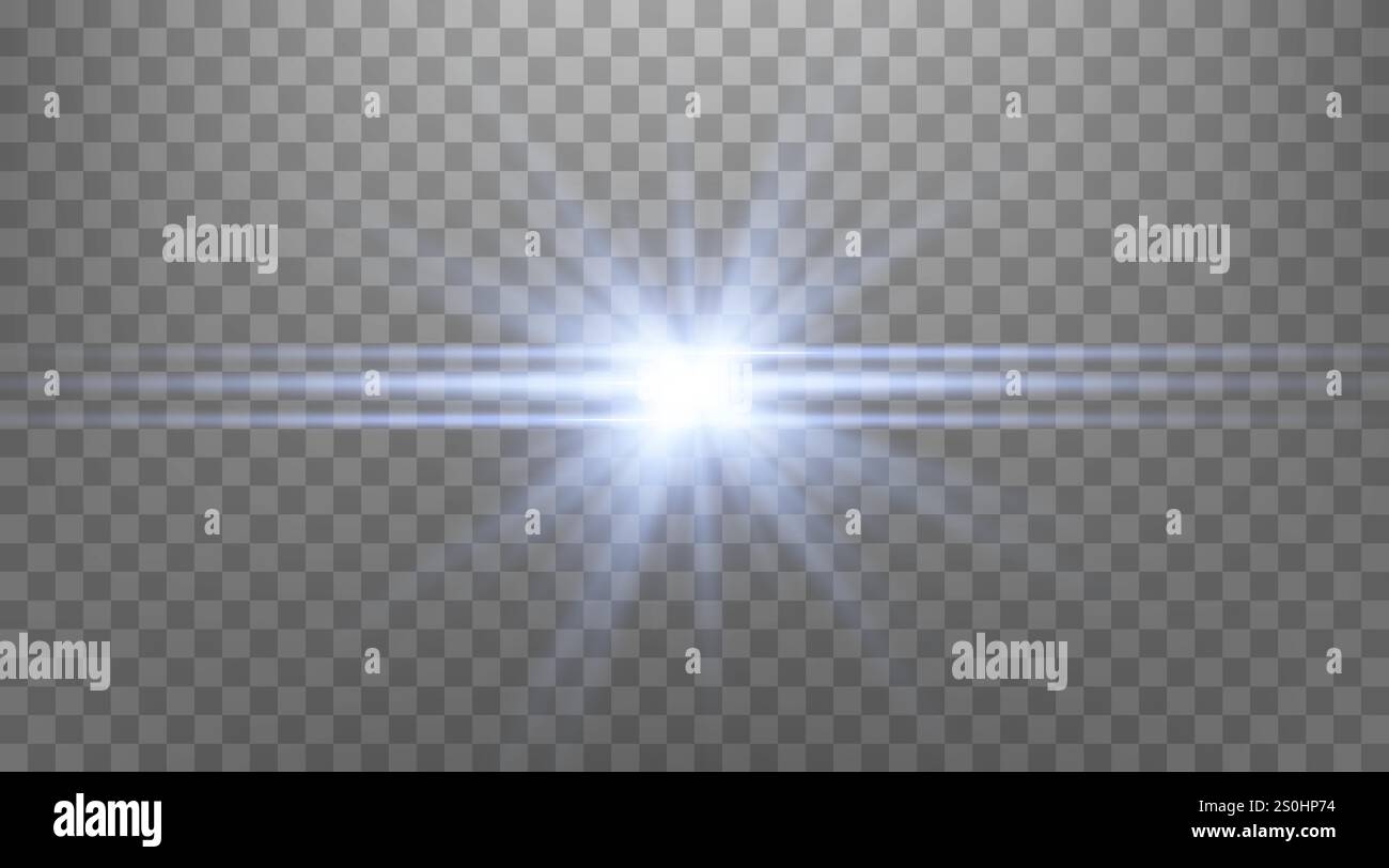 Blue horizontal lens flare. Isolated on transparent background. Sun ...