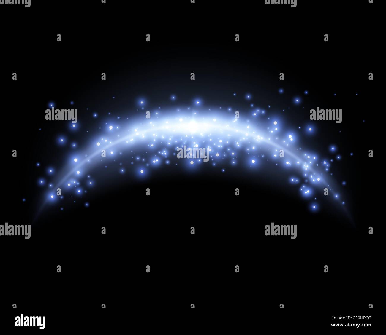 Blue magic arch with glowing particles, sunlight lens flare. Neon ...