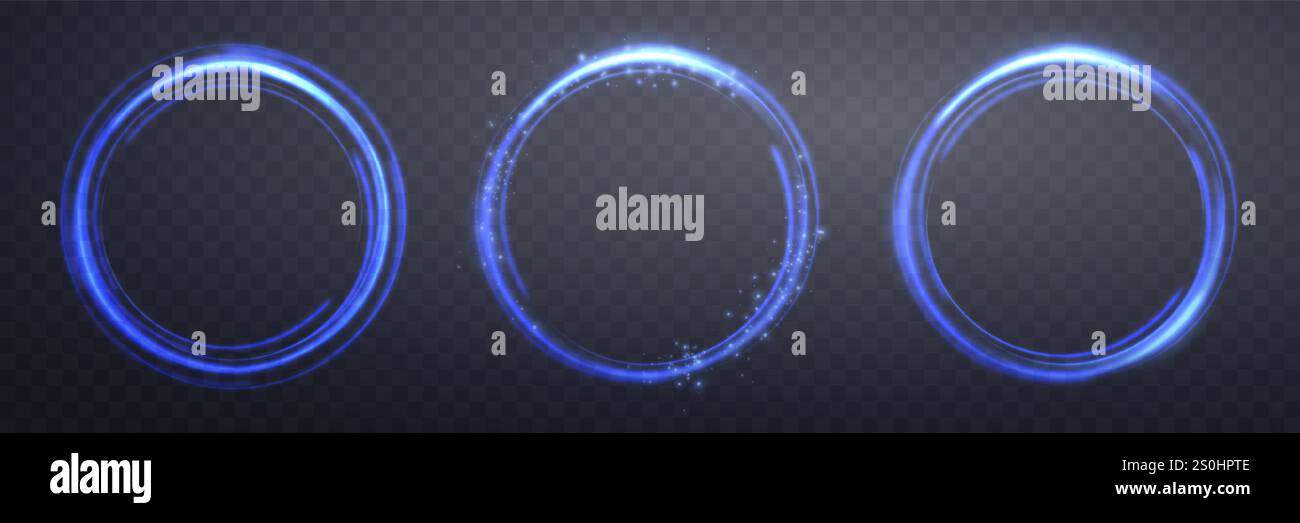 Glowing blue magic rings. Neon realistic energy flare halo rings ...