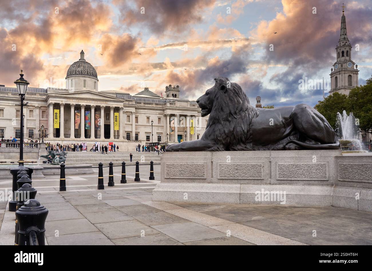Lion Statue, Trafalgar Square with St. Martins in the Field, National ...
