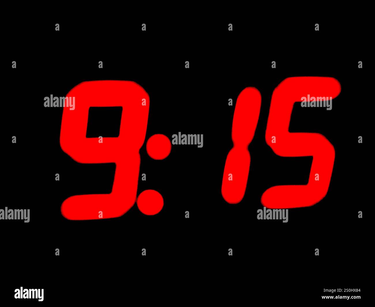 A digital clock face showing the time in red numbers on a black ...