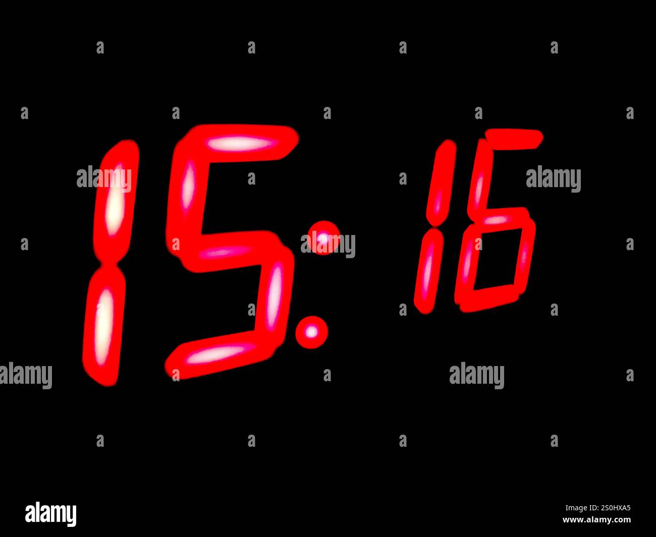 A digital clock face showing the time in red numbers on a black ...