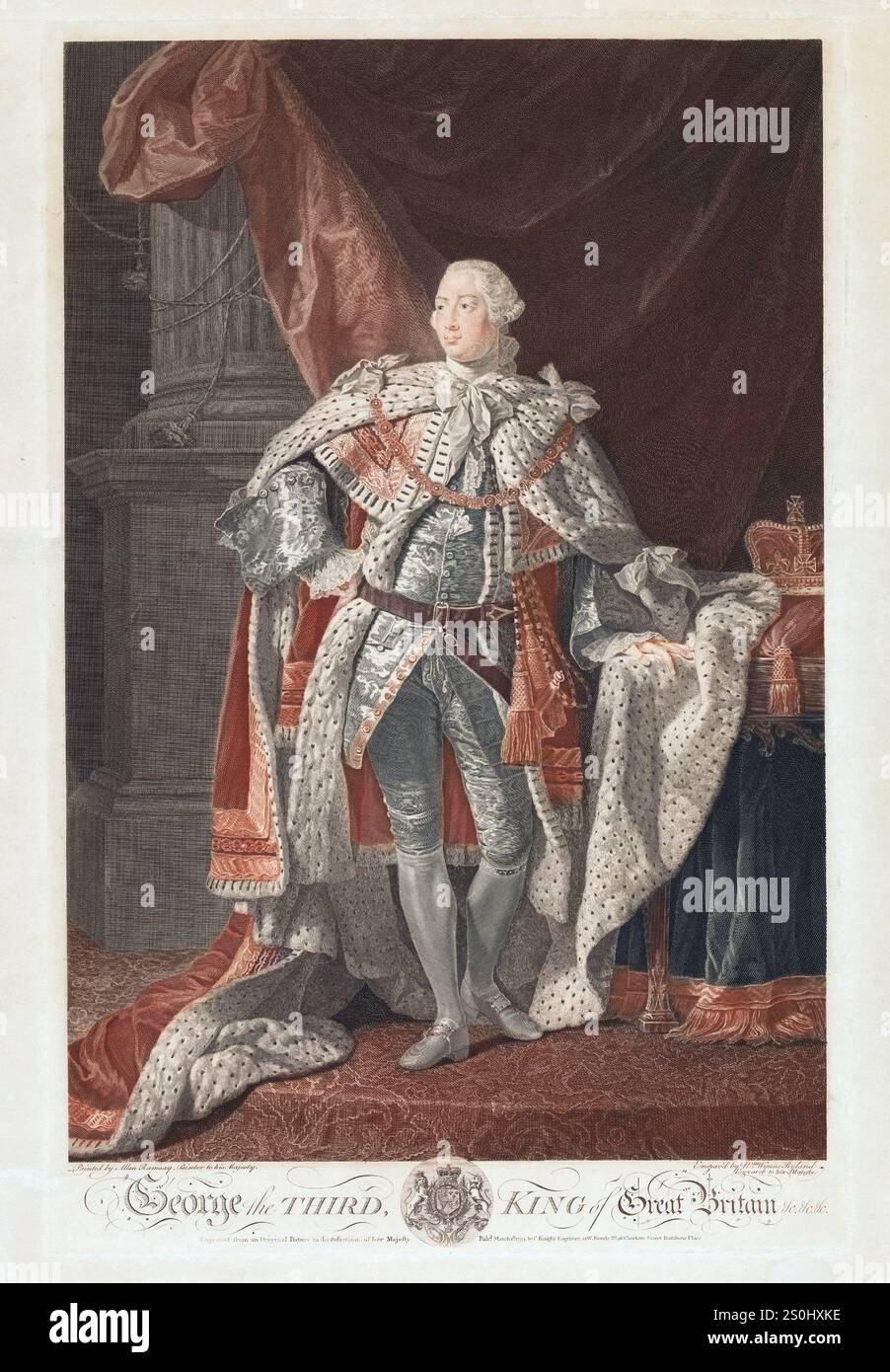Portrait of King George III Third, coloured print by William Wynne ...