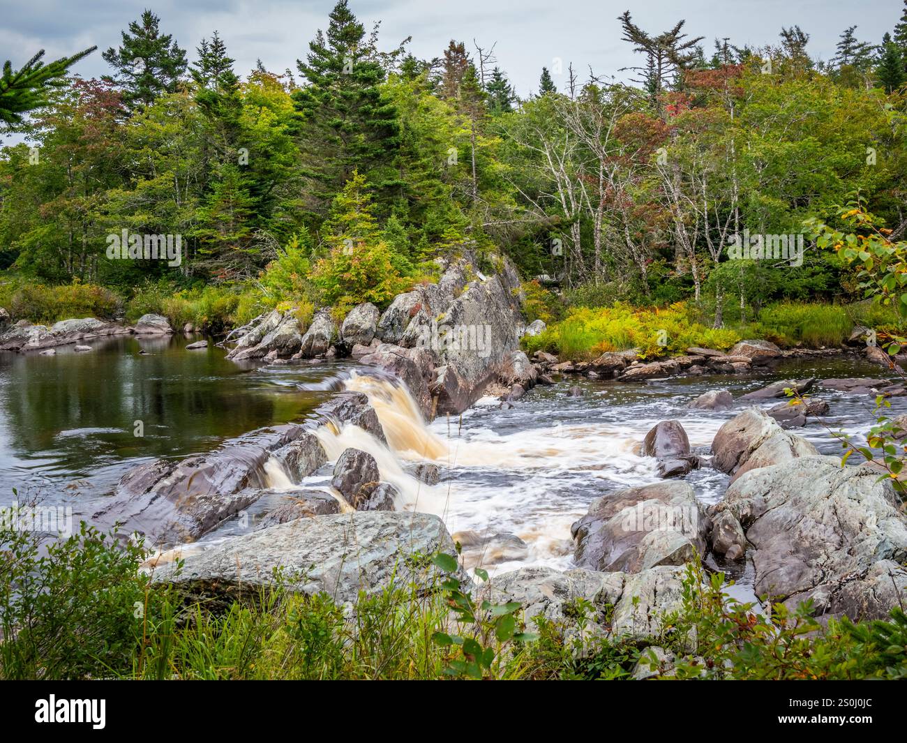 Small waterfalls on the Liscomb River in Liscomb Nova Scotia Stock ...