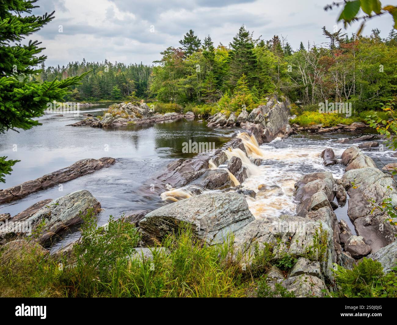 Small waterfalls on the Liscomb River in Liscomb Nova Scotia Stock ...