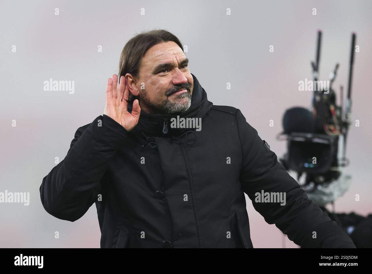 Leeds United manager Daniel Farke celebrates in front of his fans at ...