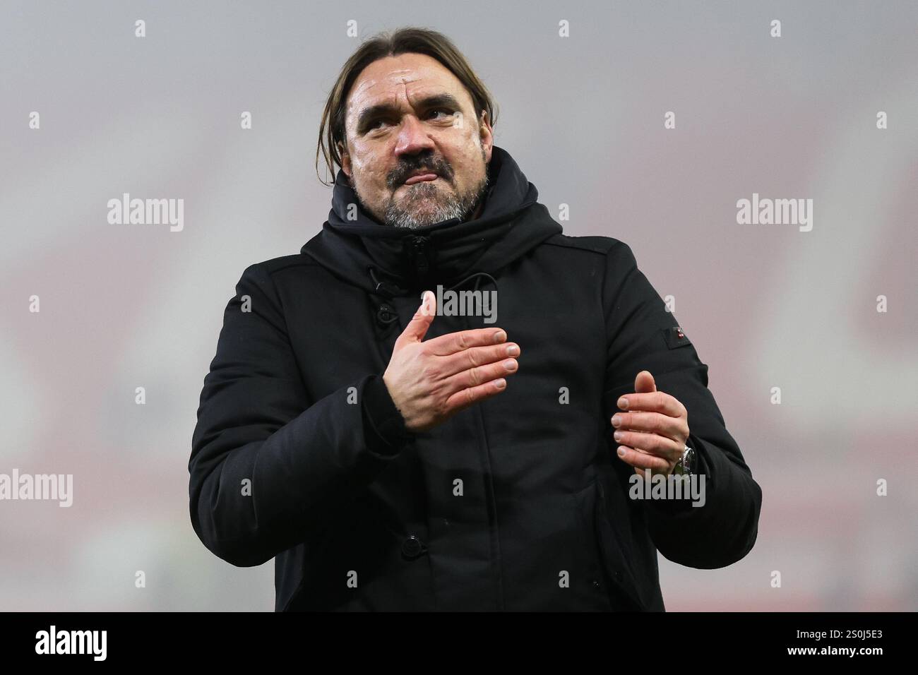 Leeds United manager Daniel Farke celebrates in front of his fans at ...