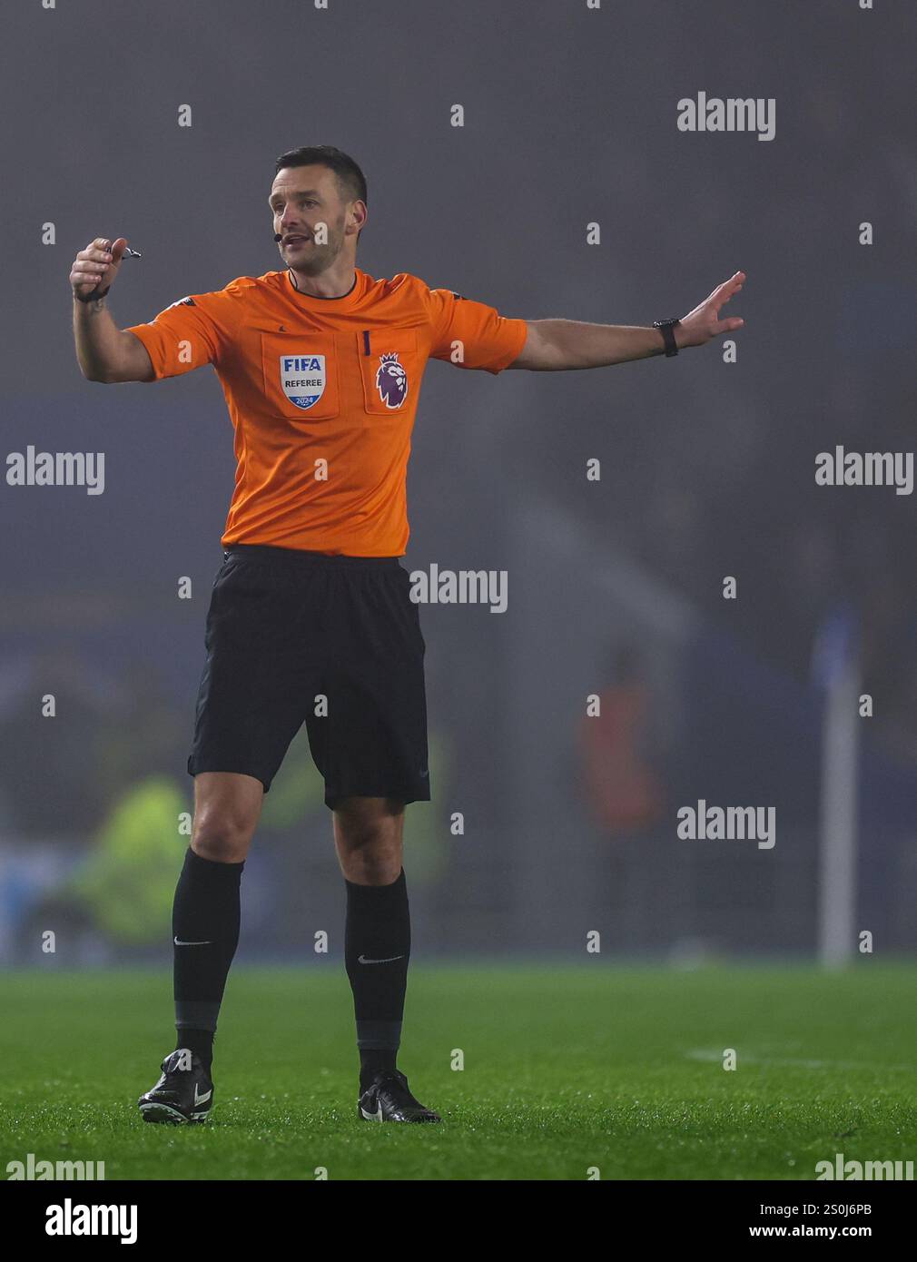 Referee Andrew Madley in action during the Premier League match at the ...