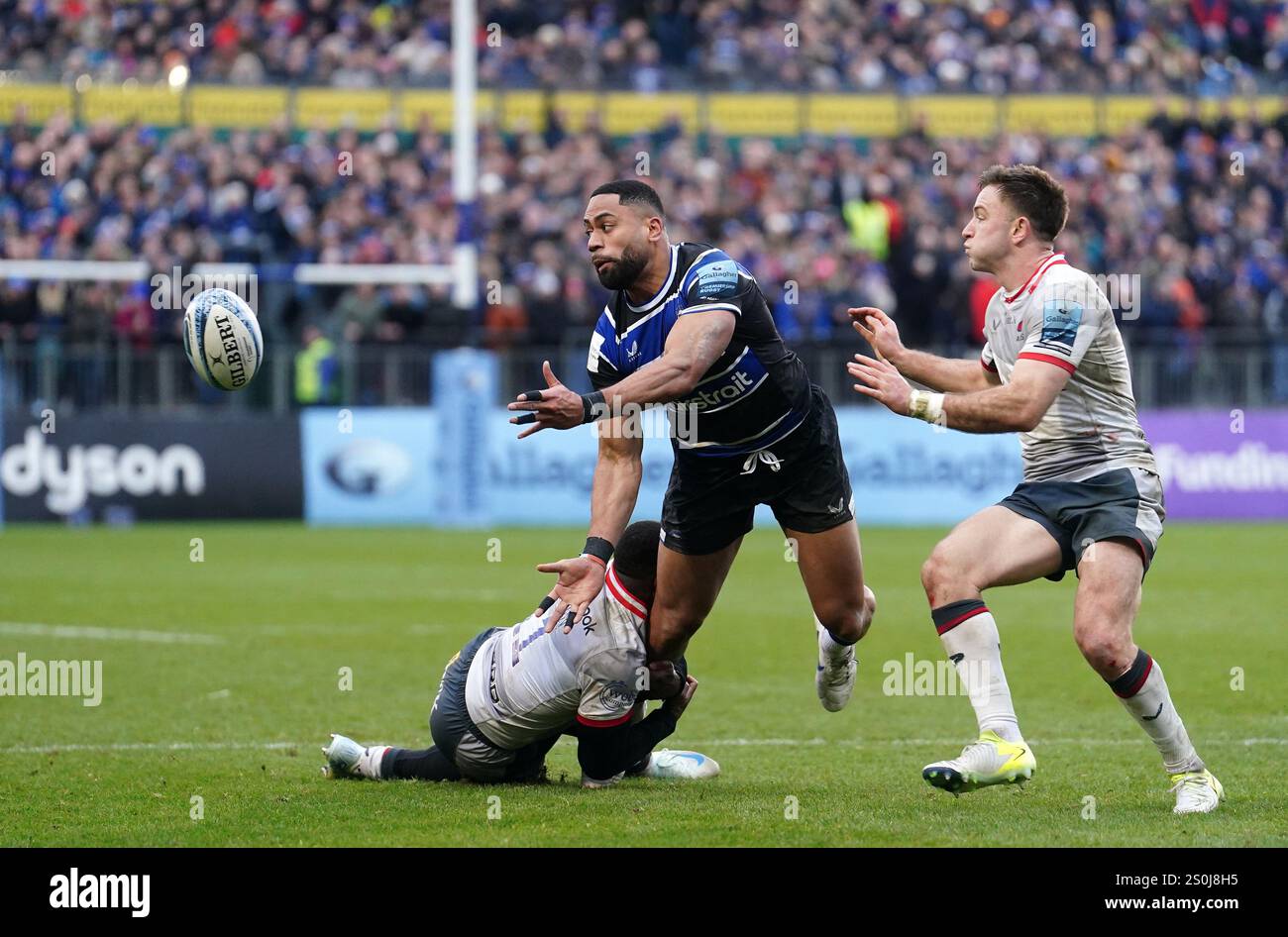 Bath's Joe Cokanasiga is tackled by Saracens' Rotimi Segun during the ...