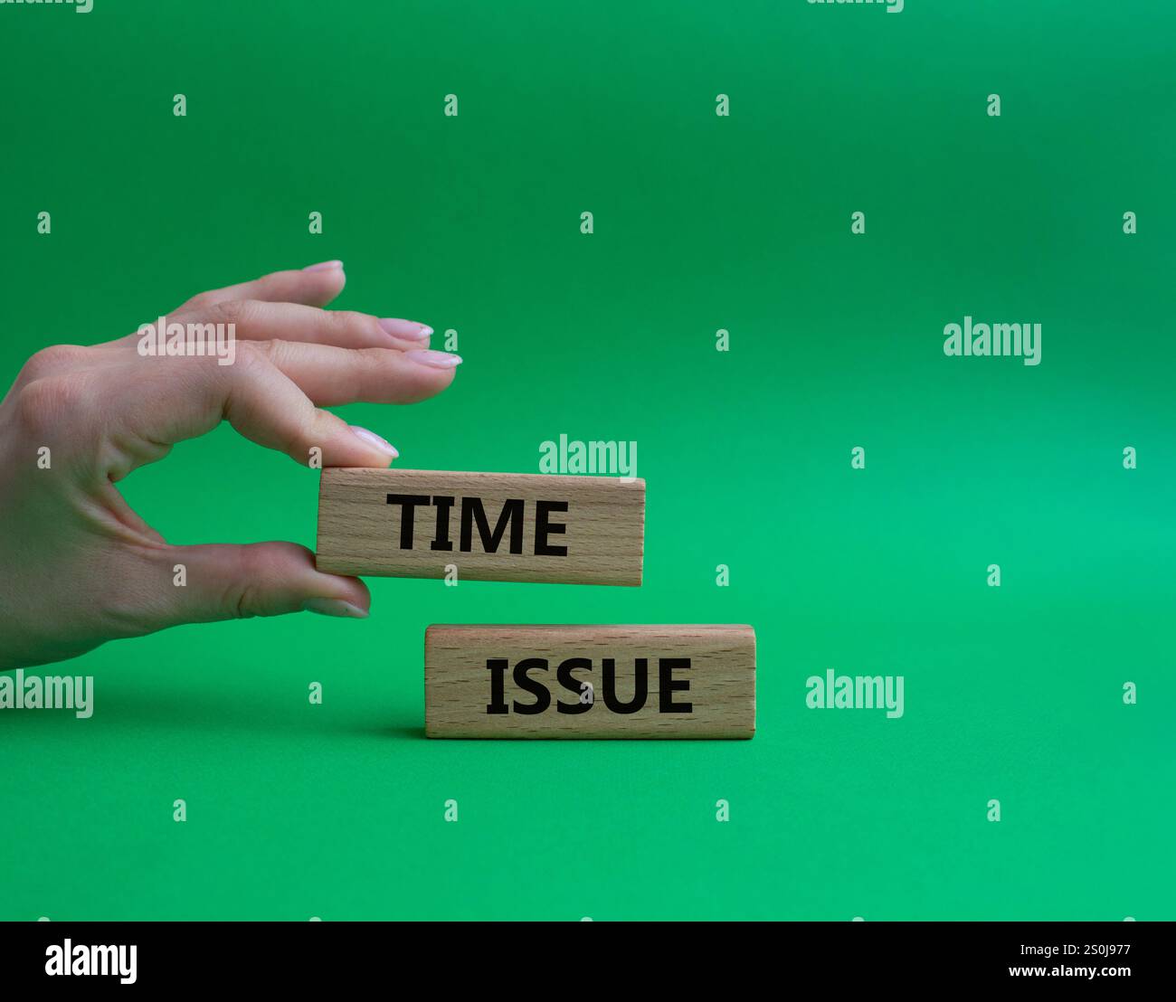 Time issue symbol. Wooden blocks with words Time issue. Beautiful green ...