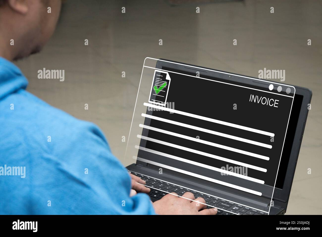 E-invoice and online digital statements concept. Businessman or Entrepreneur using computer ...