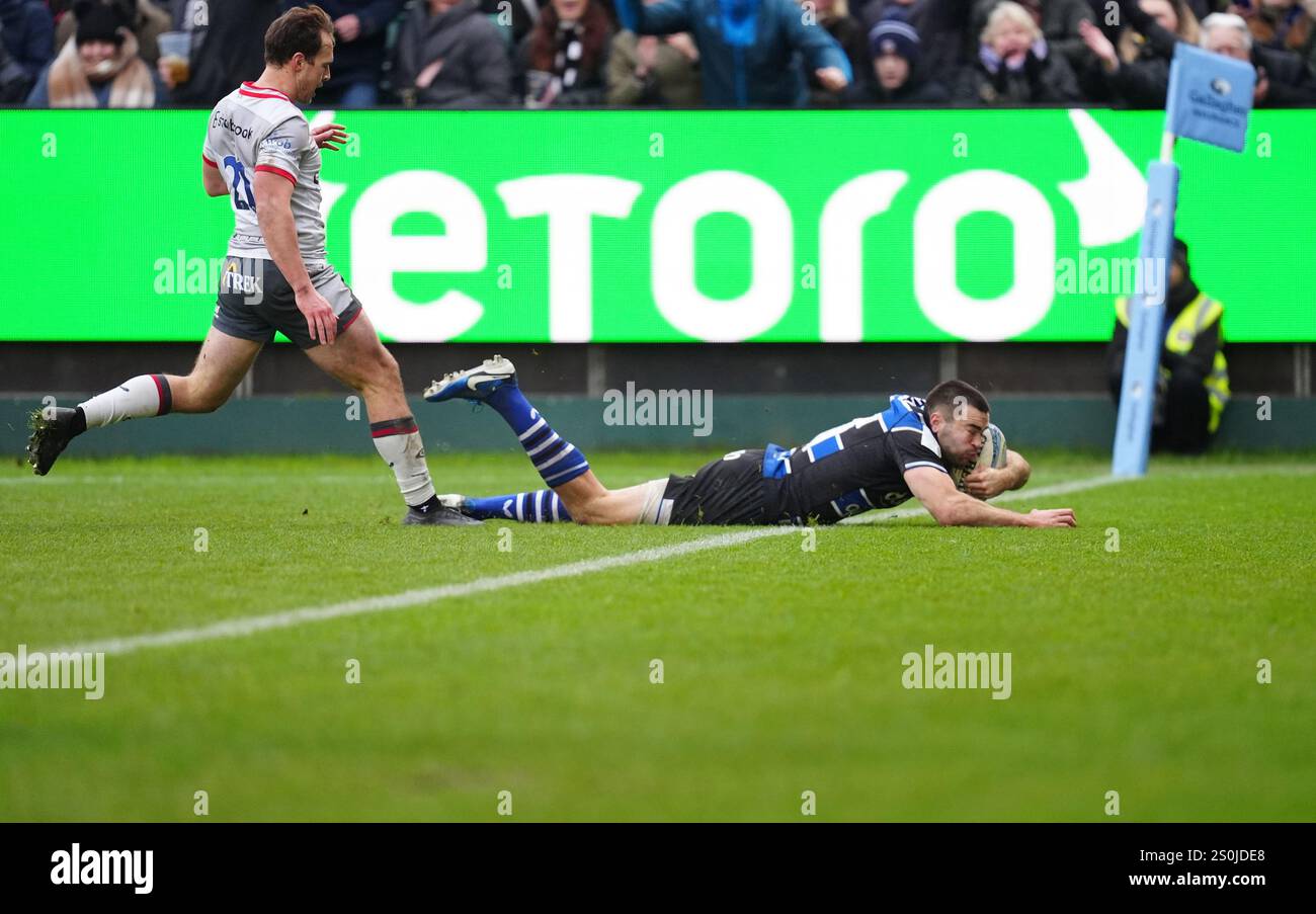 Bath's Will Muir scores their side’s tenth try during the Gallagher ...