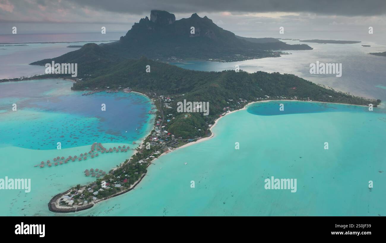 Aerial drone flight over breathtaking beauty of Bora Bora mountain ...