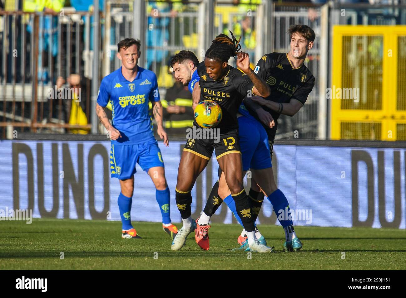 Empoli, Italy. 28th Dec, 2024. Brooke Norton-Cuffy (Genoa) hampered by ...
