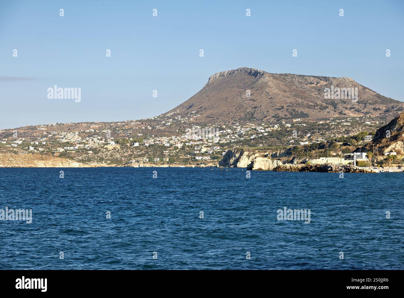 Coastal strip with Cretan Sea in late summer on the island of Crete in ...