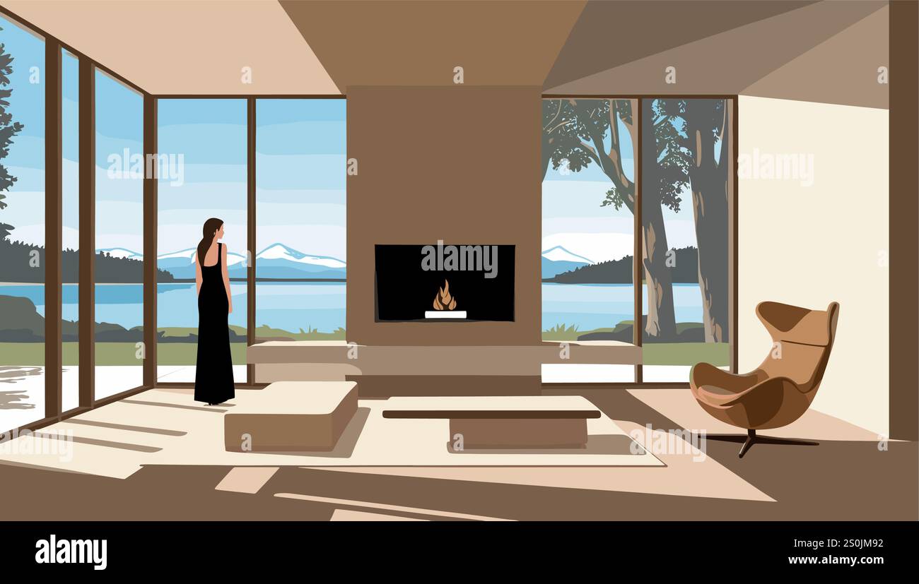 Modern minimalist living room interior vector art Stock Vector Image ...