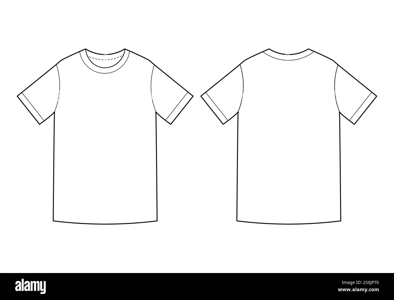 Basic T-Shirt fashion flat technical drawing template. Unisex Tee Shirt ...