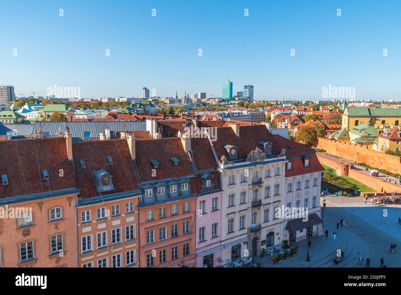View of the center of Warsaw from the observation deck. Old town ...
