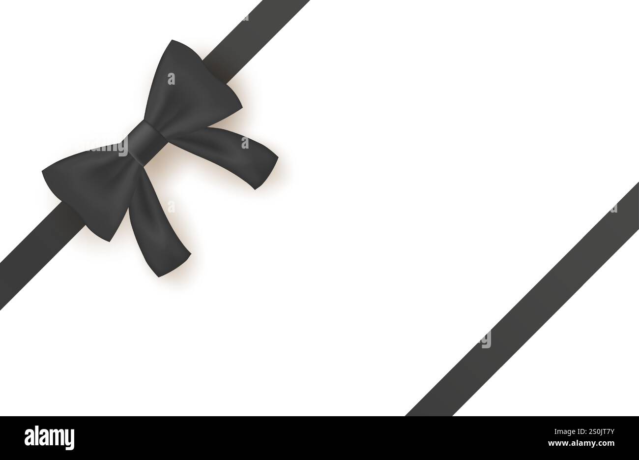 Black bow and ribbon place on corner of paper. Vector realistic shiny ...