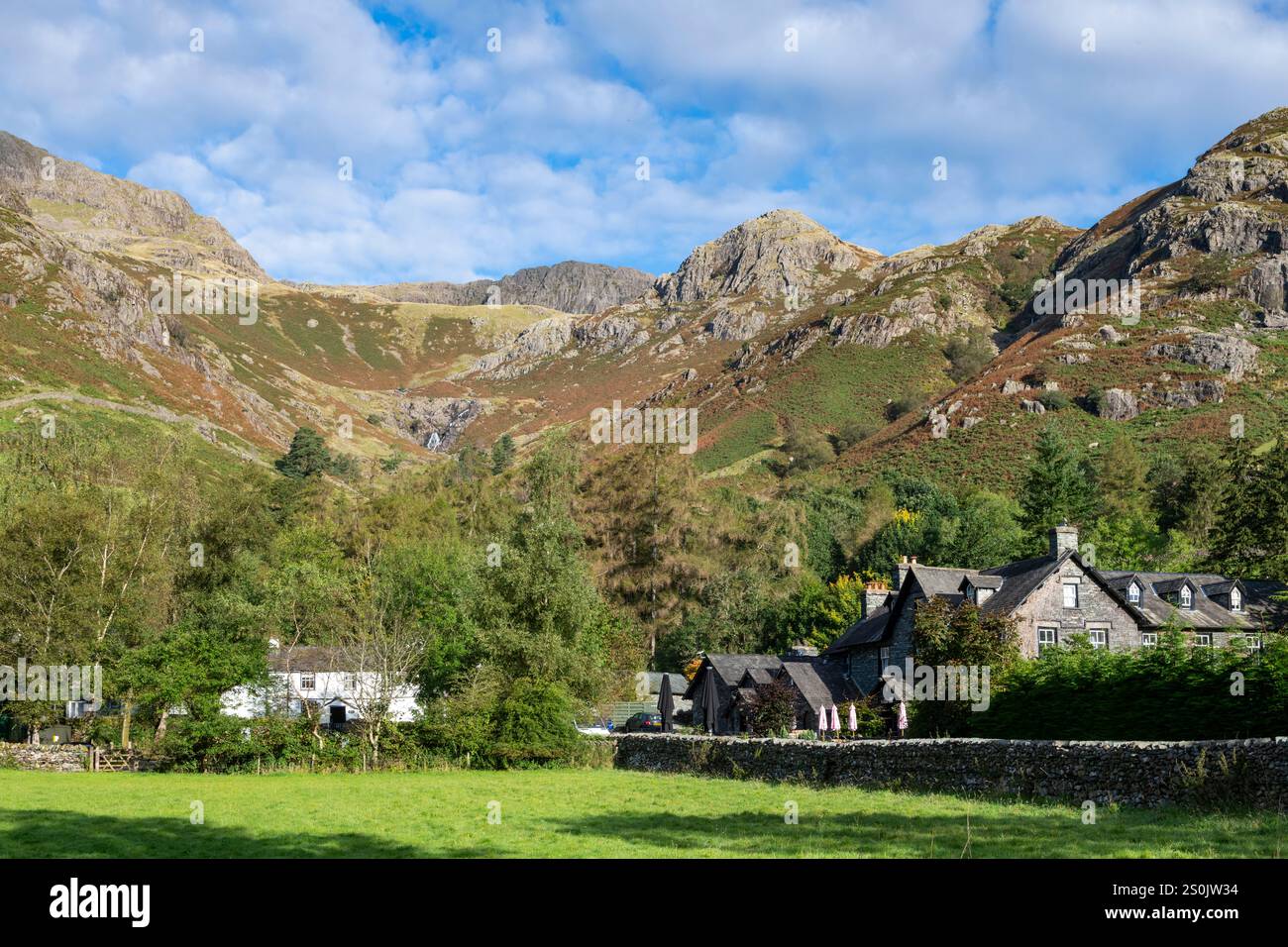 A bright and sunny day in Langdale in the Lake District national park ...
