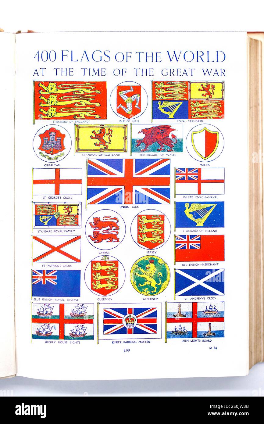 400 flags of the world, vintage book page with a variety of colourful ...