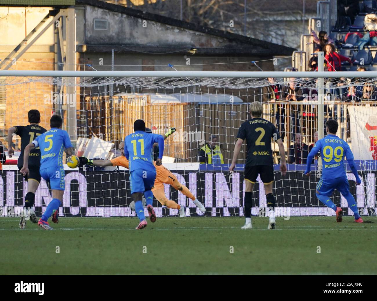 Genoa's goalkeeper Nicola Leali saves the penalty during the Serie A ...