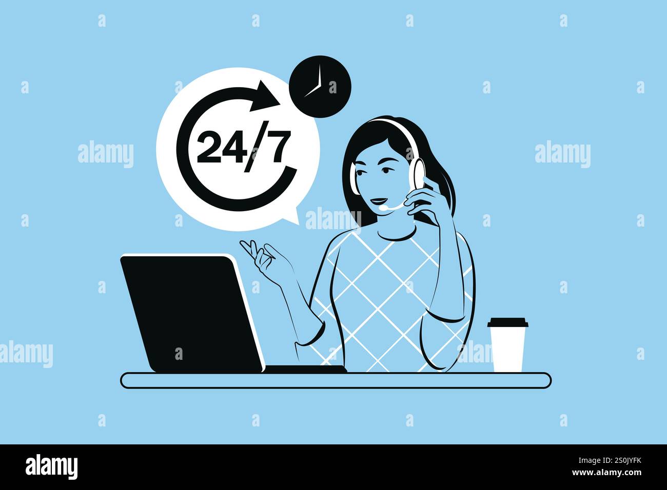 Service 24 7 concept. Call center support. Vector illustration. Flat ...
